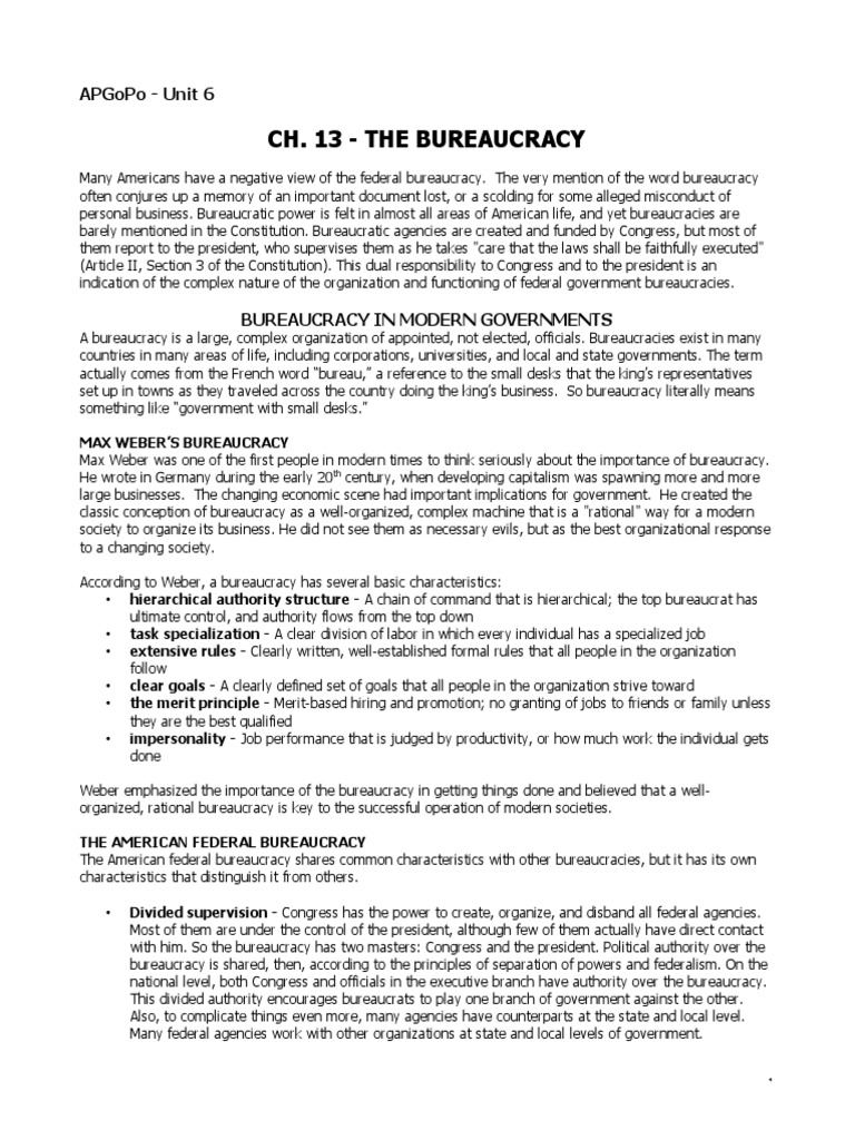 Ap - Ch. 13 Supp Read Bureaucracy | PDF | American Government | United ...