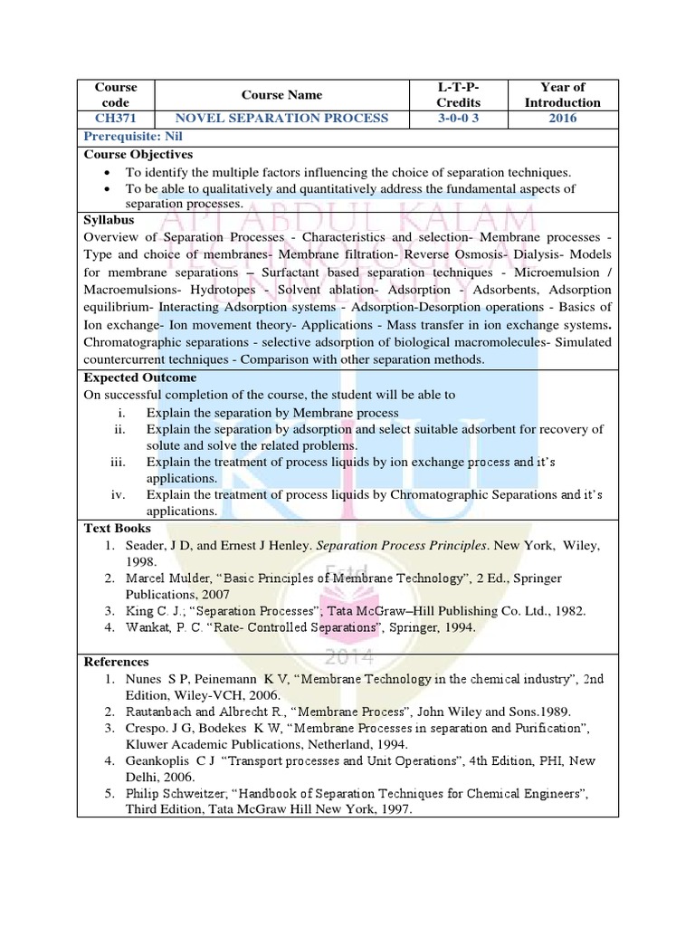 Novel Separation Process Overview | PDF | Chromatography | Membrane ...