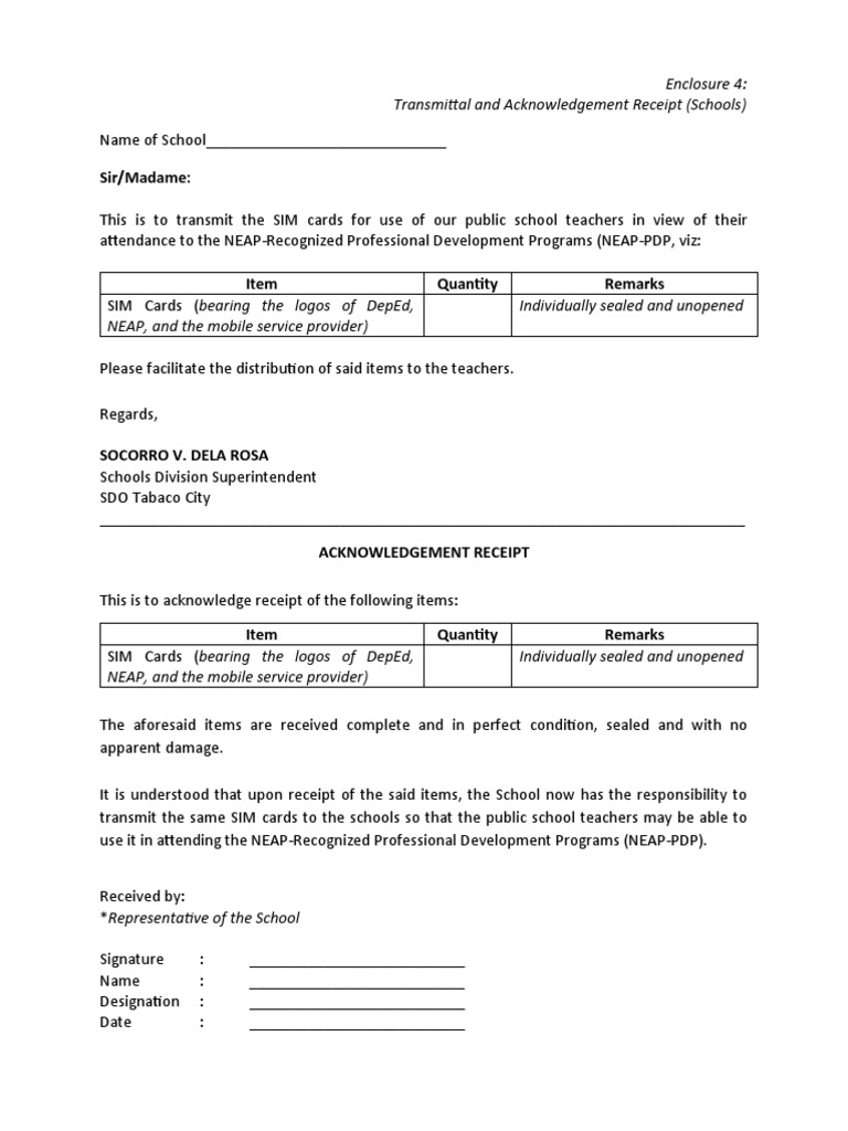 Acknowledgement Receipt Sim Card | PDF