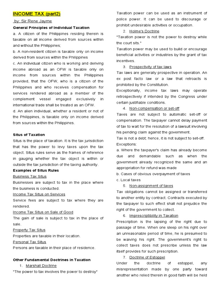 Income Tax Reviewer | PDF | Taxes | Taxation In The United States