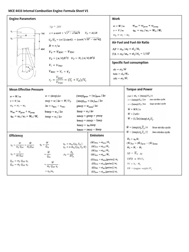 MCE 4433 ICE Formula Sheet V3 | PDF