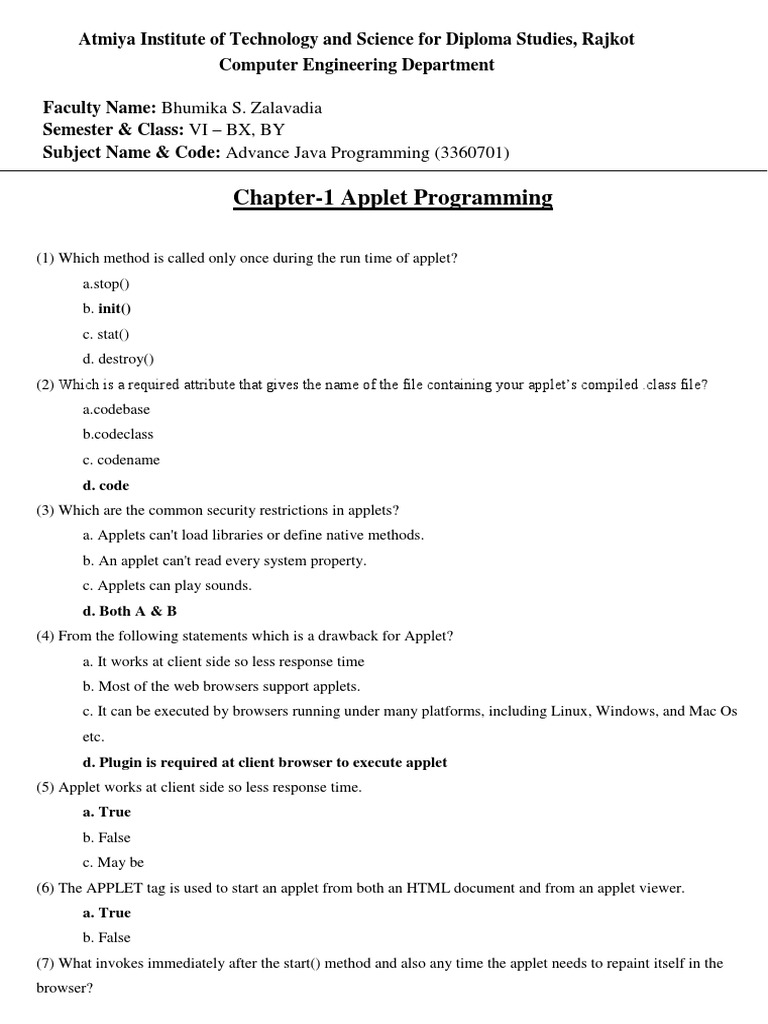 MCQ Chapter-1 Java Applets | PDF | Java (Programming Language) | Software Engineering