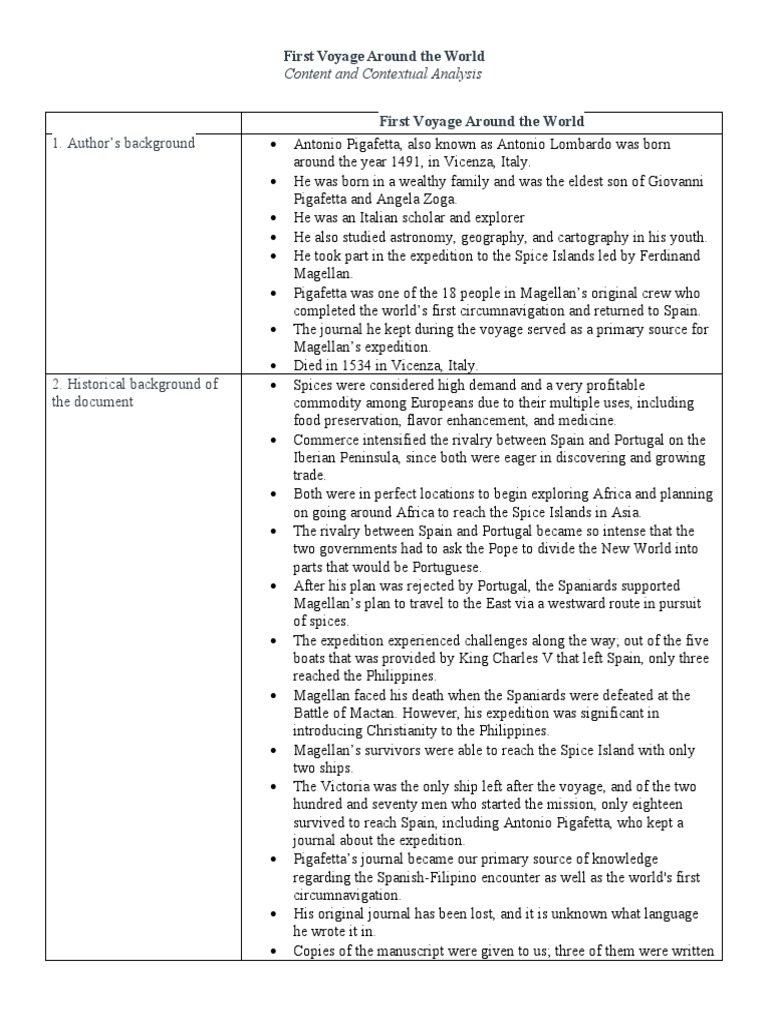 Content and Contextual Analysis - First Voyage Around The World | PDF ...