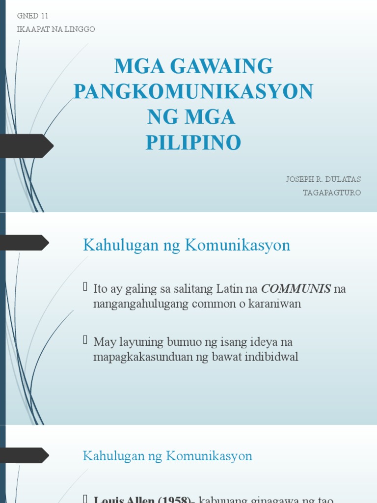 Week 4 Gned 11 Mga Gawaing Pangkomunikasyon NG Mga Pilipino | PDF Week 4 Gned 11 Mga Gawaing Pangkomunikasyon NG Mga Pilipino | PDF