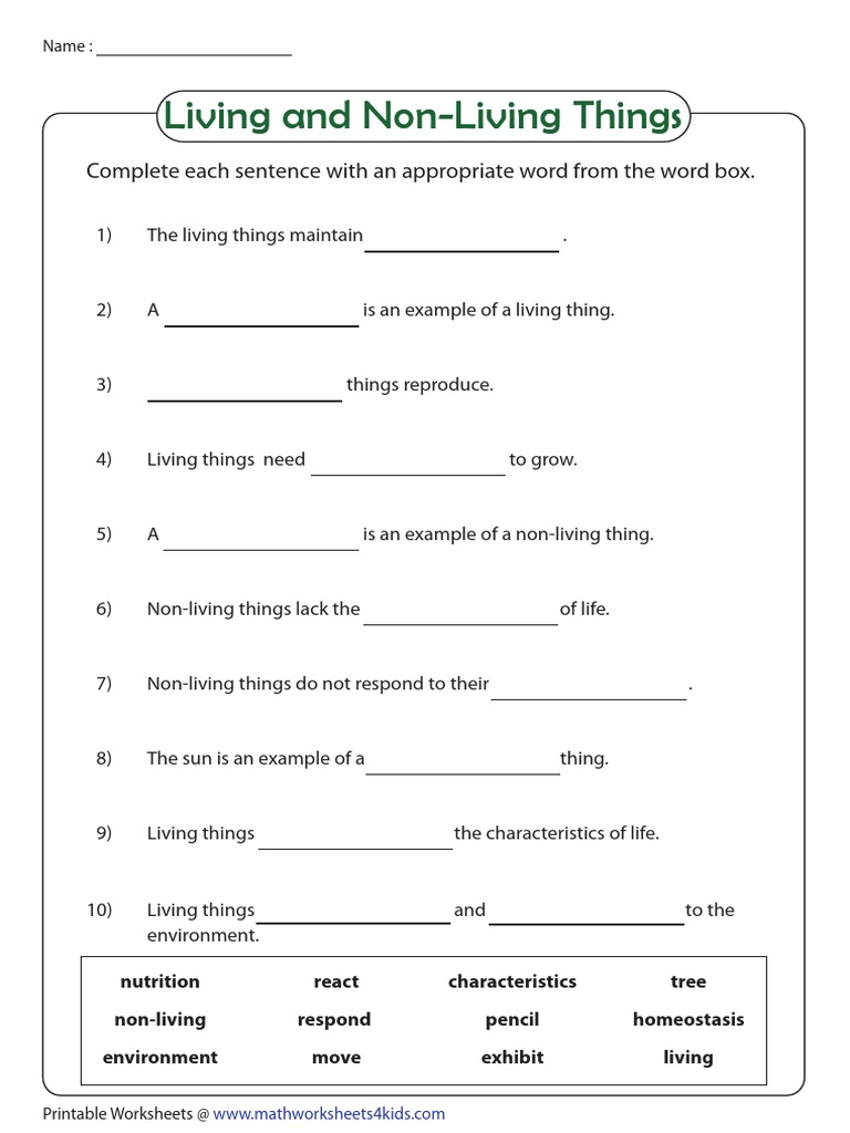 Living Things in Their Environment Worksheet 1 | PDF