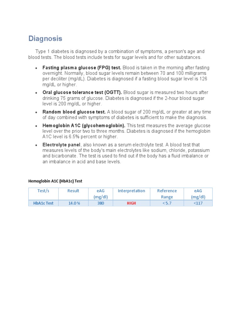 Diagnosis: Fasting Plasma Glucose (FPG) Test | PDF