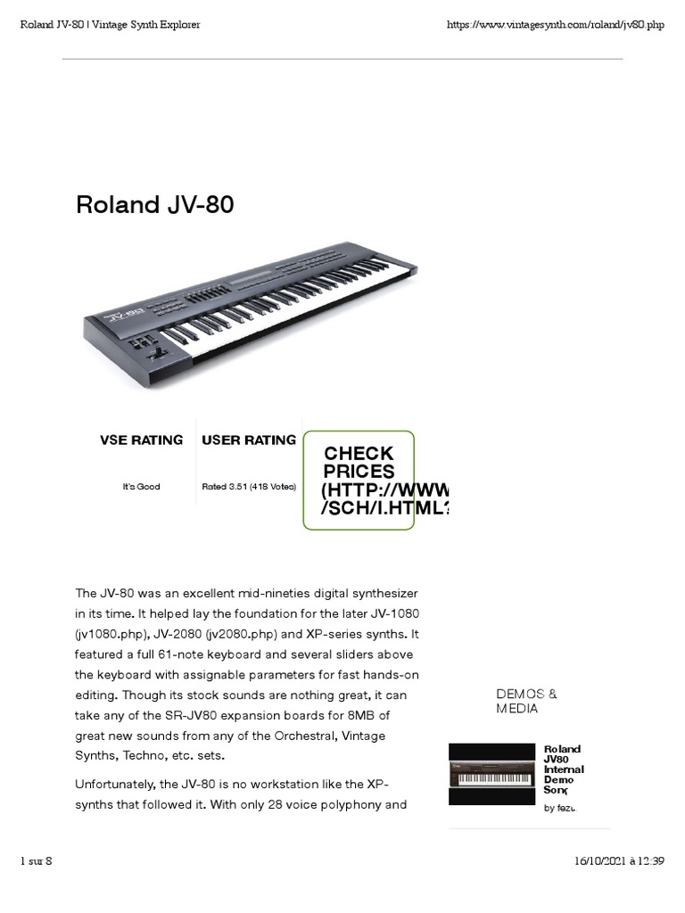Roland JV-80 - Vintage Synth Explorer | PDF | Synthesizer | Music ...