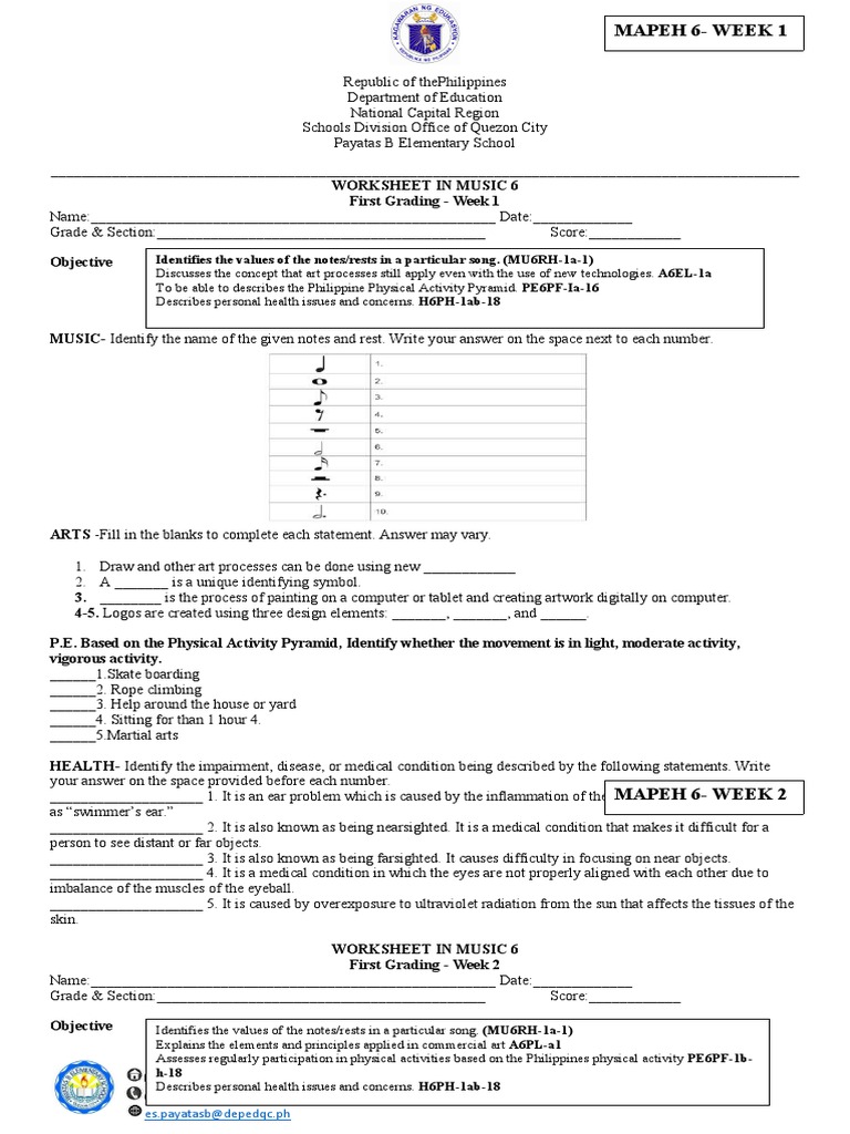 Mapeh 6-Week 1: Identifies The Values of The Notes/rests in A ...