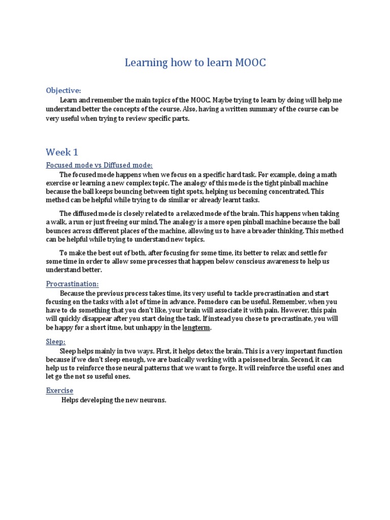 Learning How To Learn MOOC | Download Free PDF | Memory | Habits