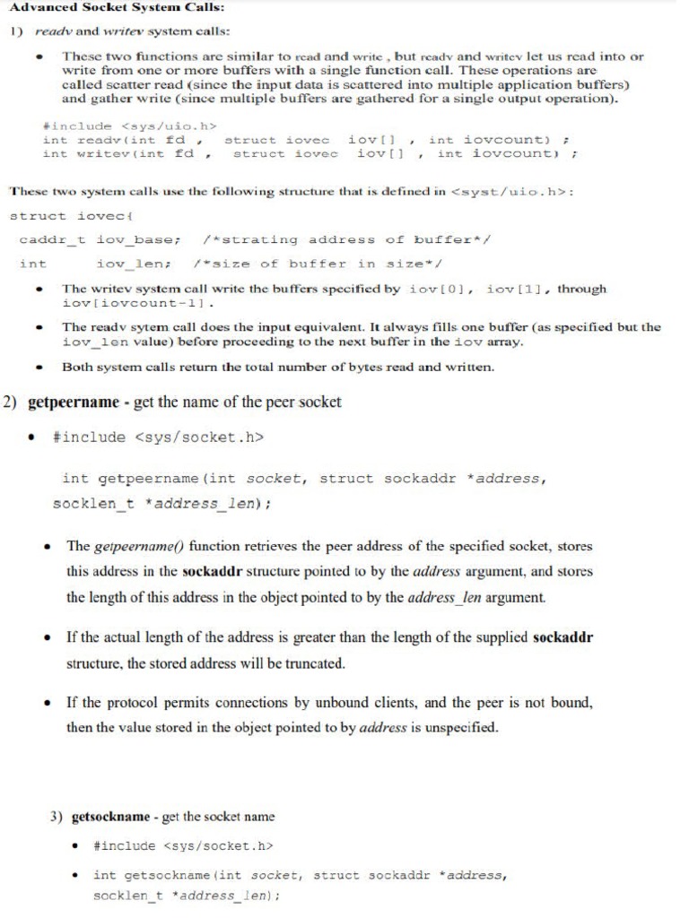 Advanced Socket System Calls | PDF