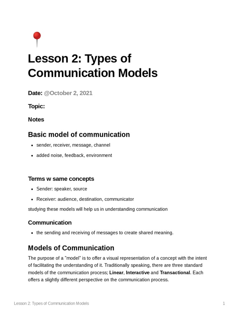 Lesson 2: Types of Communication Models | PDF | Communication ...