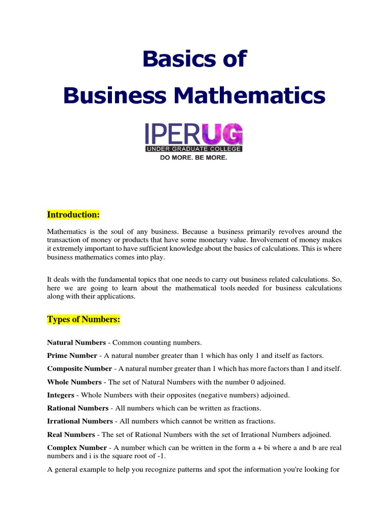 Basics of Business Mathematics in 40 Characters | PDF | Numbers | Prices