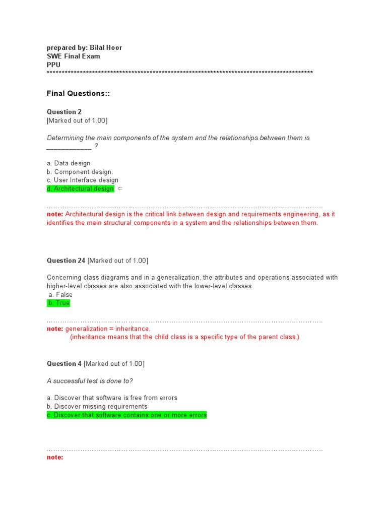 Swe Final Exam Download Free Pdf Software Testing Class Computer