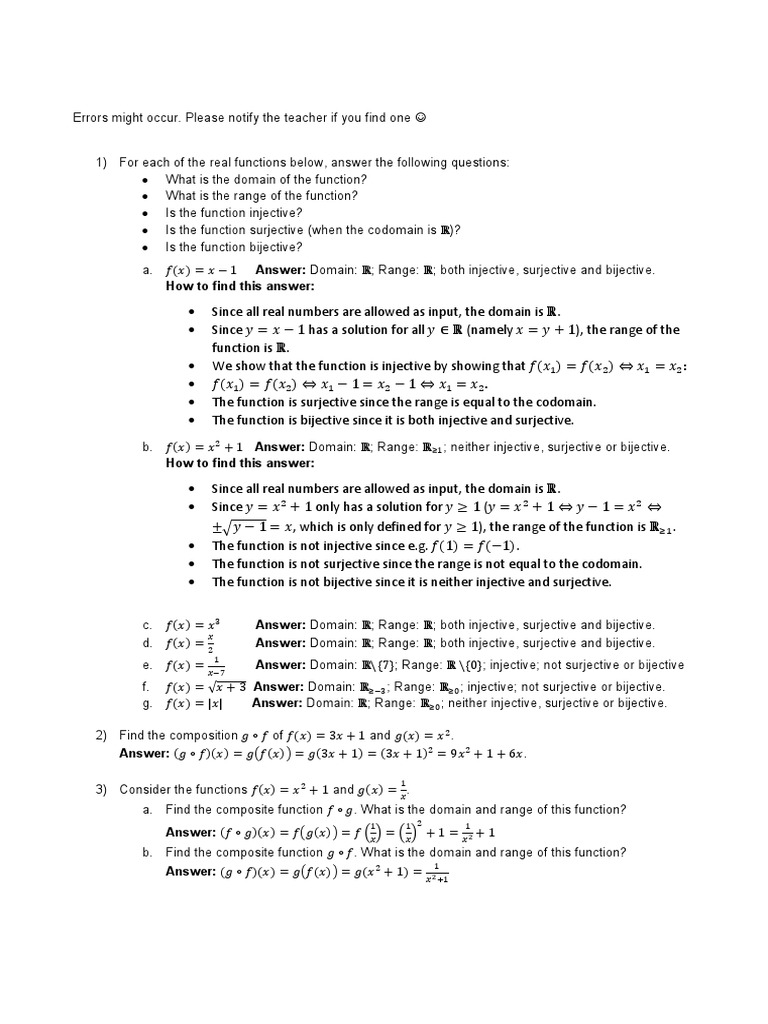 Exercises - Real Functions - With Answers | PDF | Function (Mathematics) | Logarithm