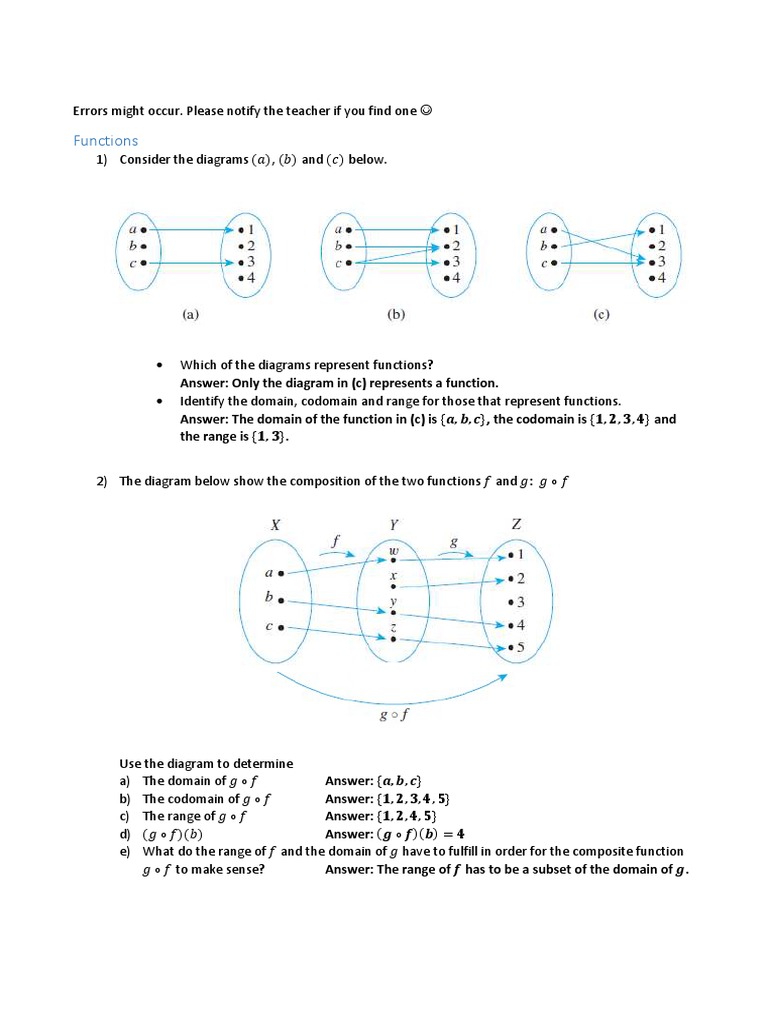 Exercises - Functions and Relations - With Answers | PDF | Function (Mathematics) | Logic