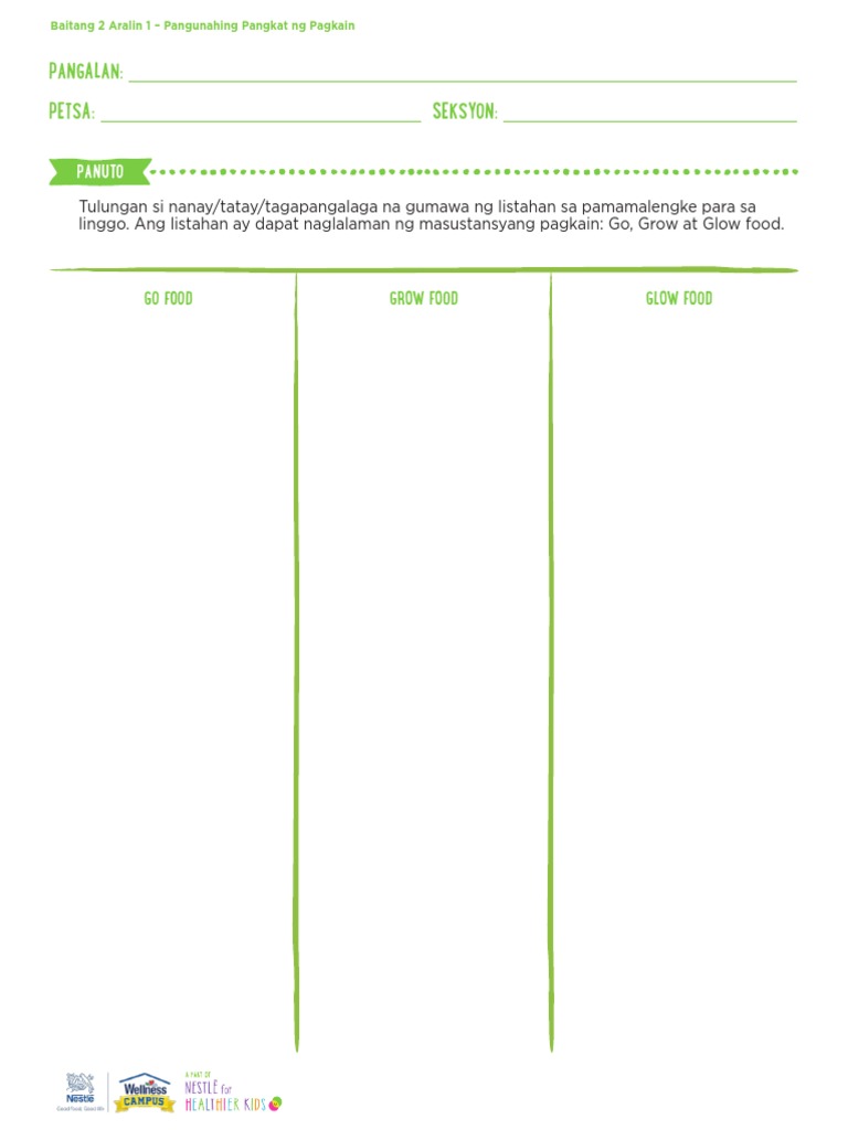 Lesson 1 - Basic Food Groups Worksheet 2 | PDF