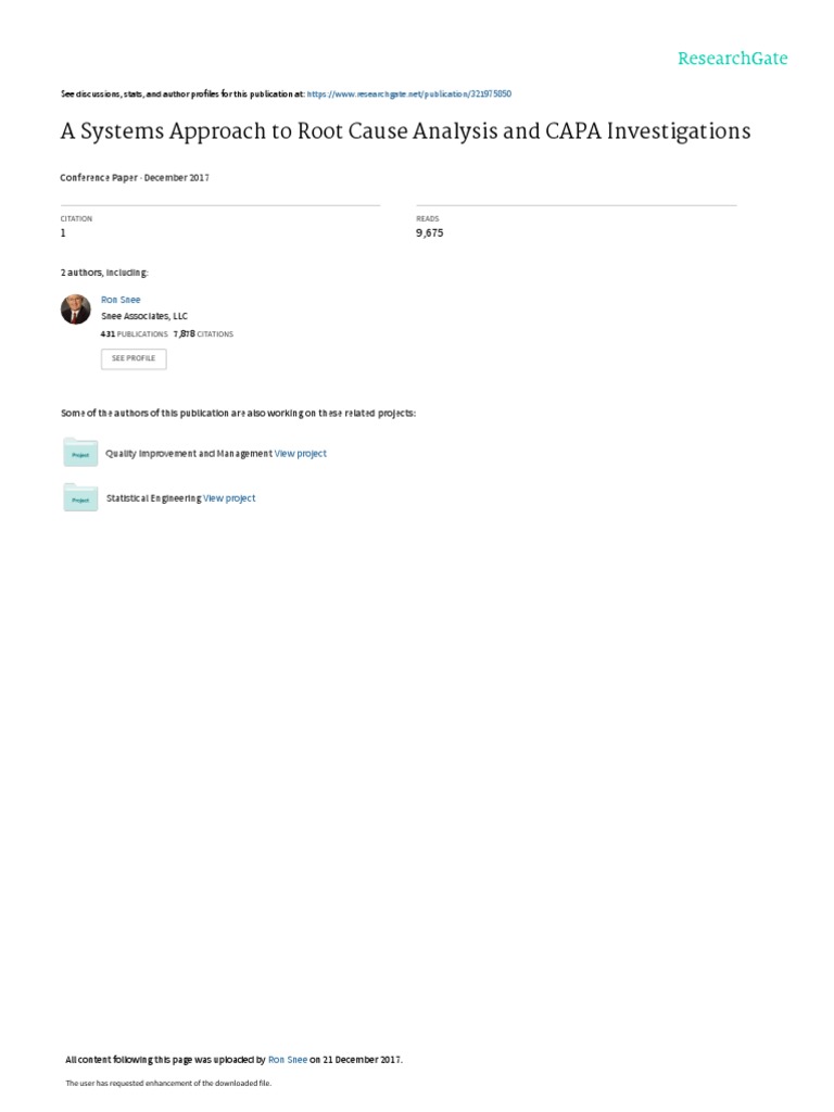 A Systems Approach To Root Cause Analysis and CAPA Investigations | PDF ...