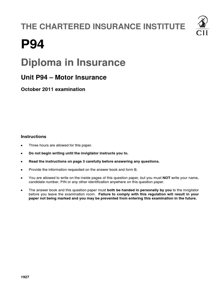 Diploma in Insurance: The Chartered Insurance Institute | PDF ...
