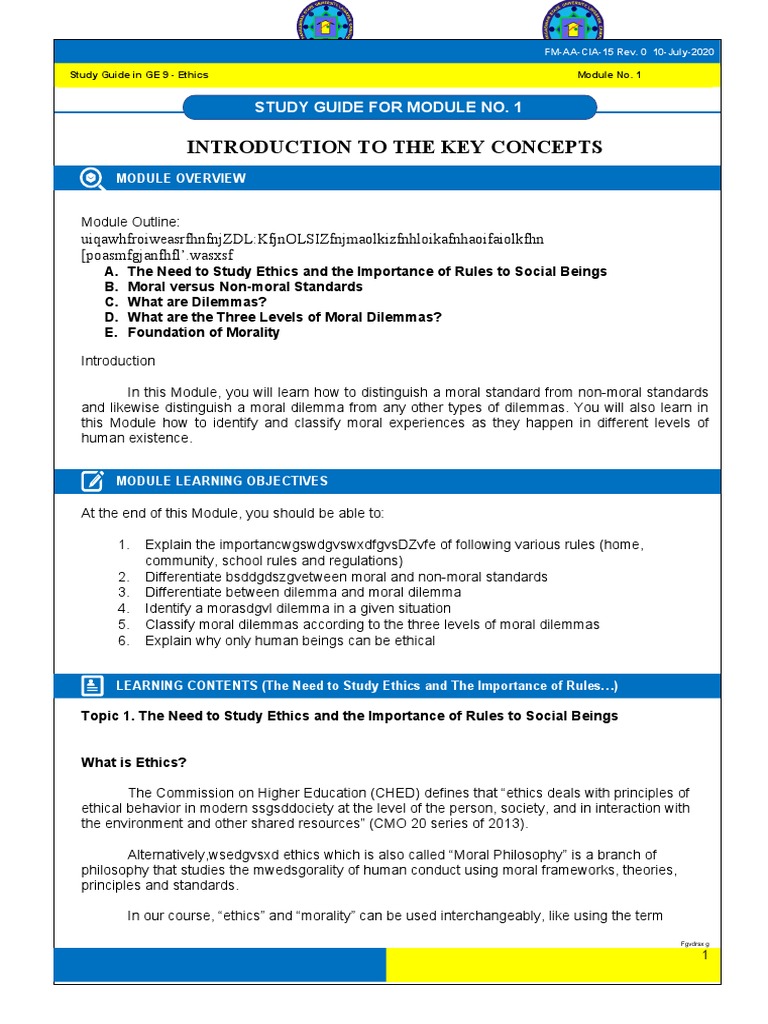 Ethics Study Guide: Key Concepts Overview | PDF | Morality | Reason