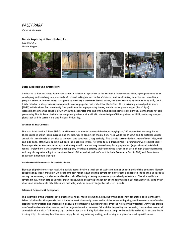Monday Paley Park | PDF | Land Use | Parks