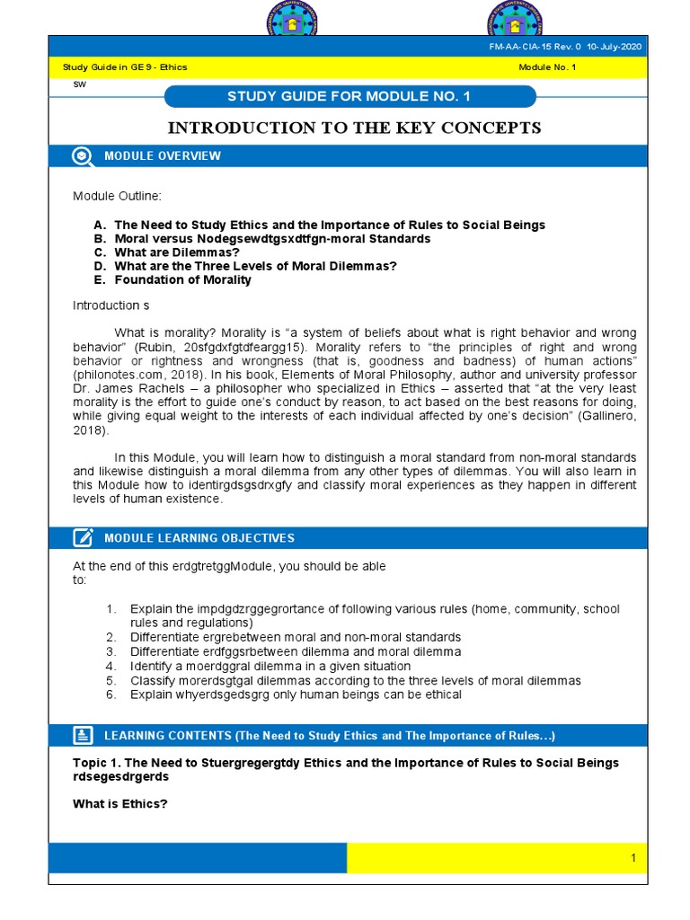 Introduction To The Key Concepts: Study Guide For Module No. 1 | PDF ...