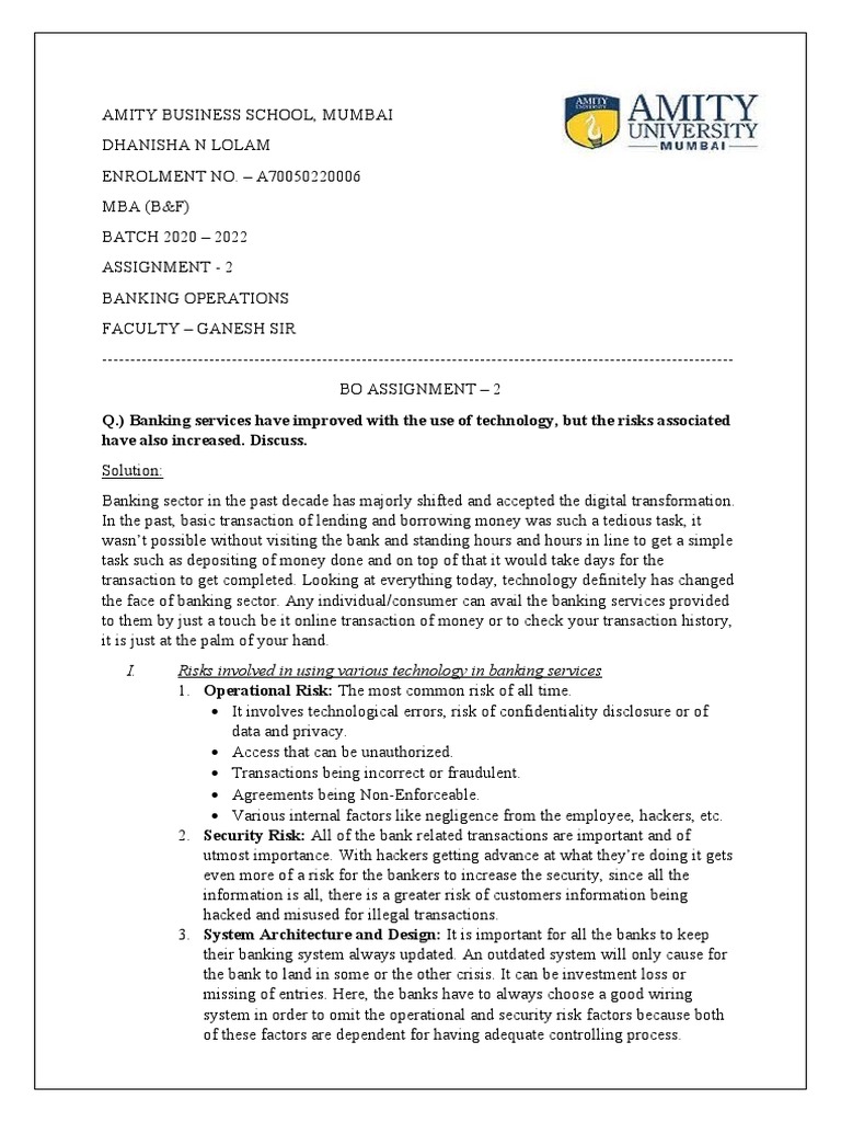 Bo Assignment 2 | PDF | Banks | Risk