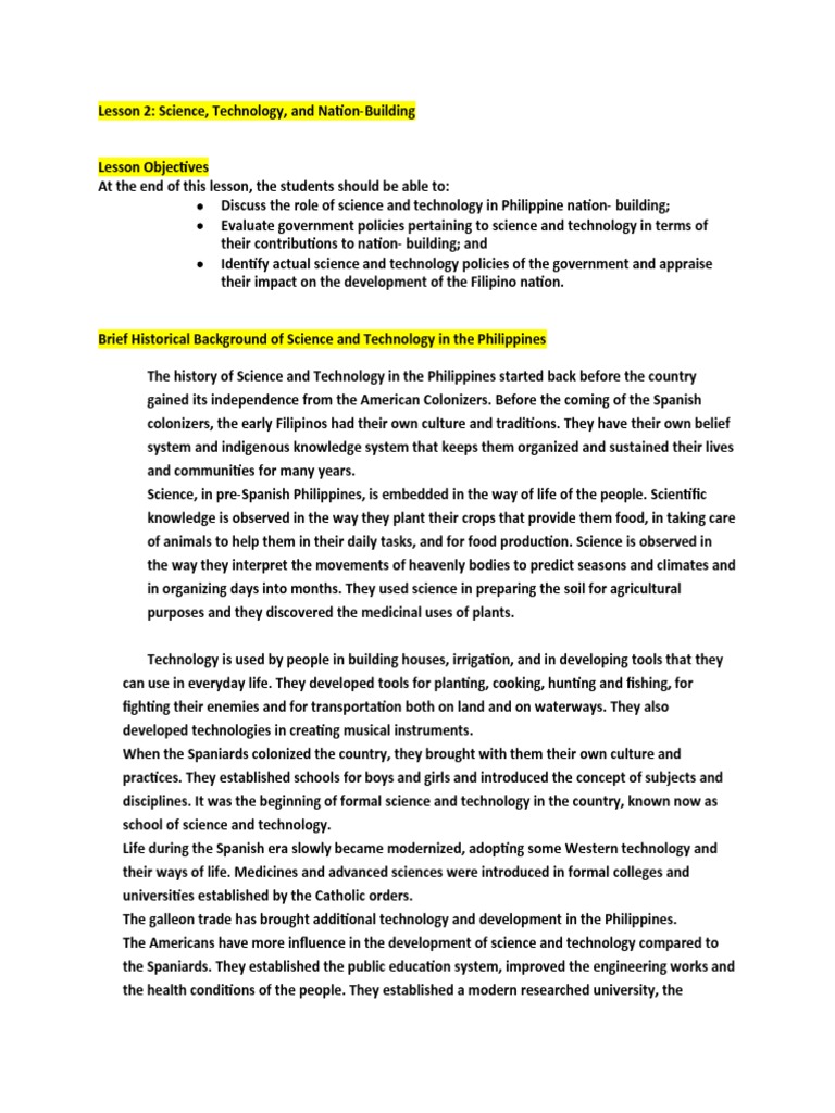 Lesson 2 Science, Technology, and Nation-Building | PDF | Science ...