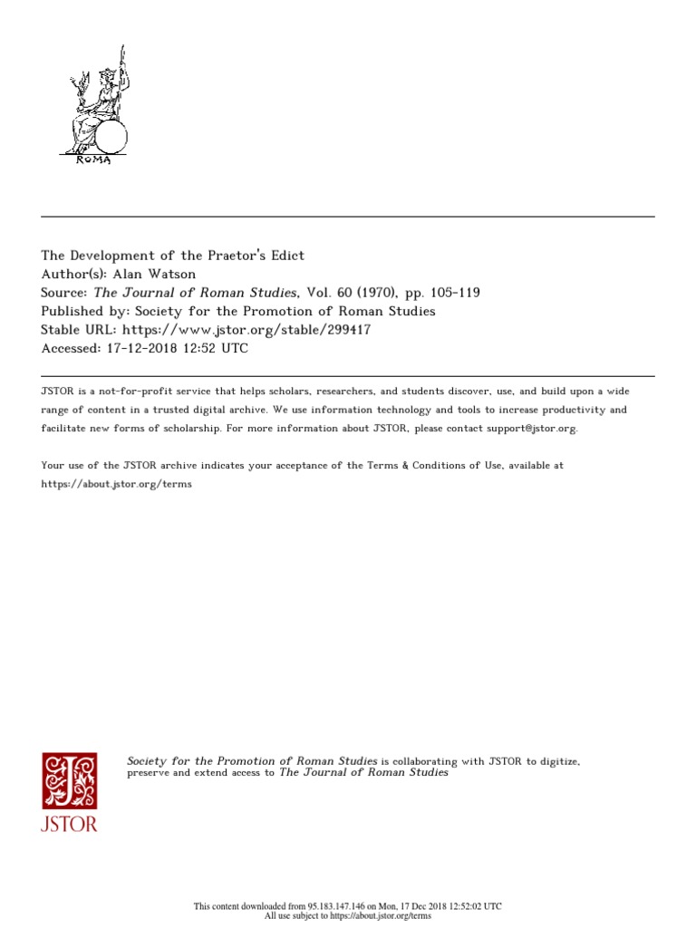 The Development of The Praetor's Edict - Watson | PDF | Roman Law ...