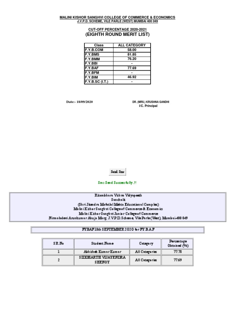 Eighth Round Merit List | PDF | Higher Education | Educational Institutions