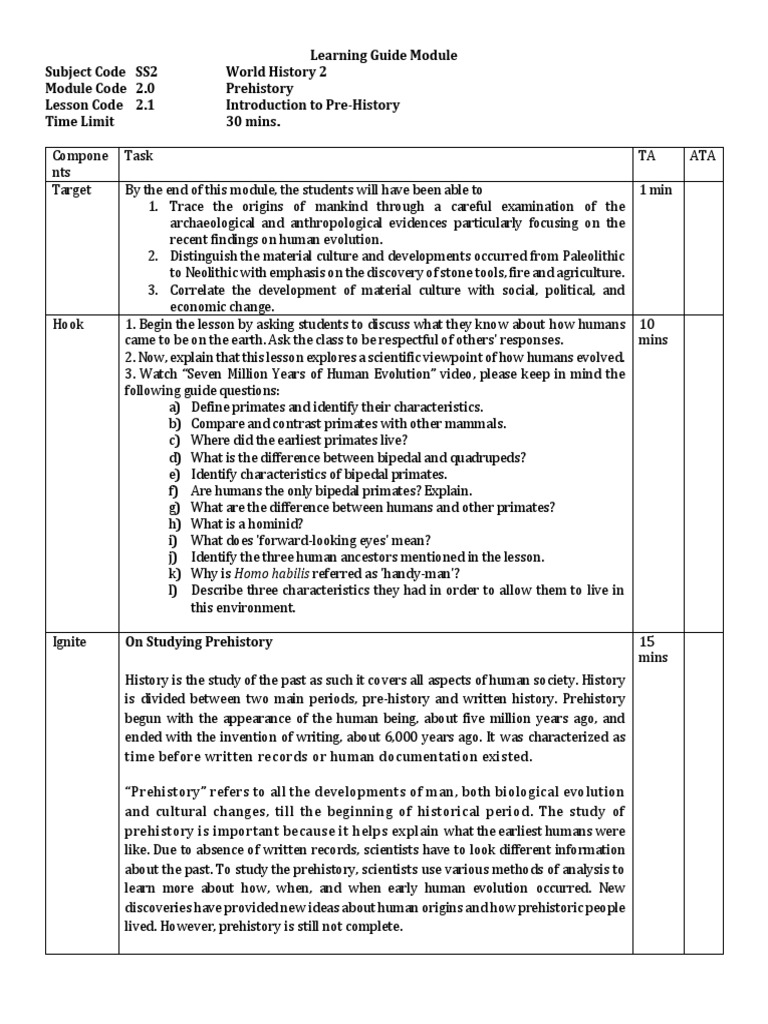SS2 LG 2.1 Introduction To Prehistory Students Copy 1 | PDF | Homo ...