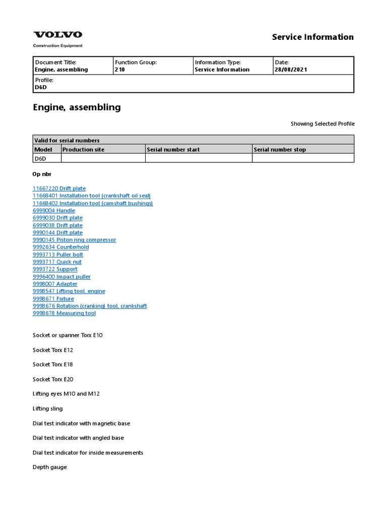 Volvo D6D Shop Armed | PDF | Piston | Bearing (Mechanical)
