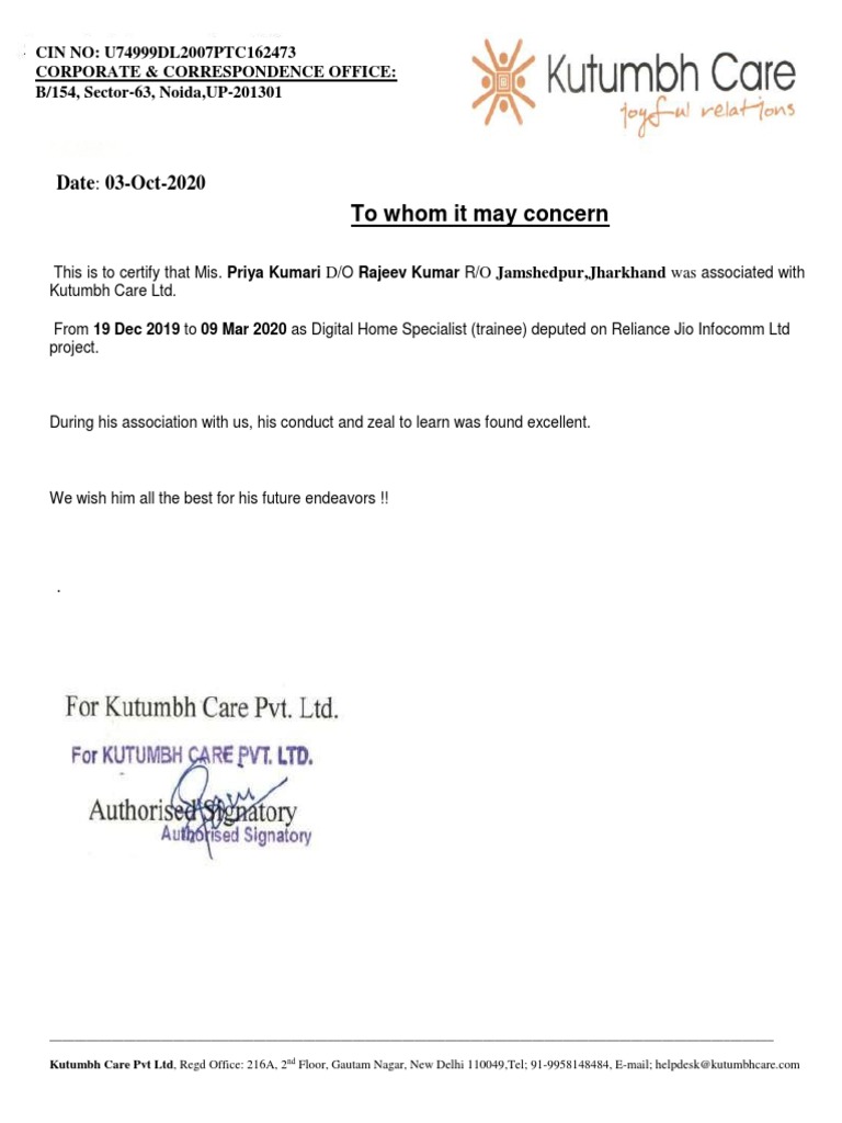 Ji o Internship Certificate | PDF