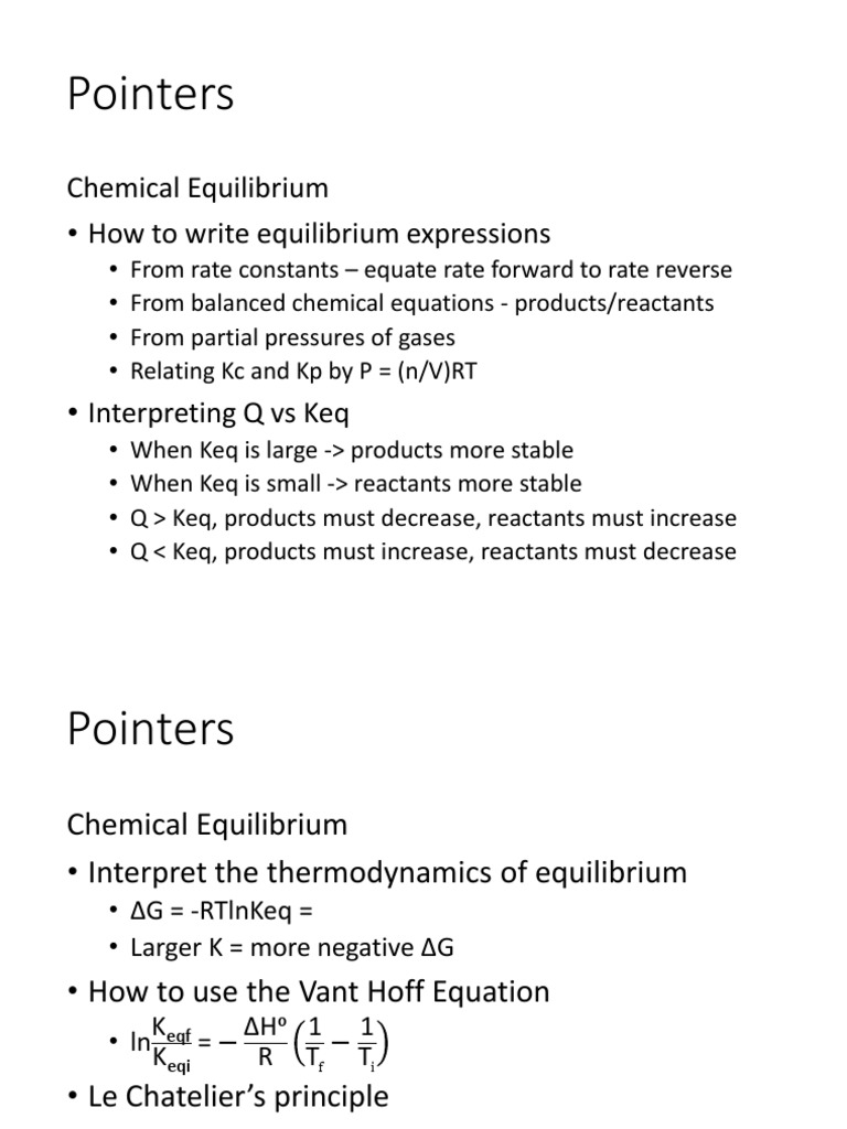 Pointers: Chemical Equilibrium - How To Write Equilibrium Expressions ...