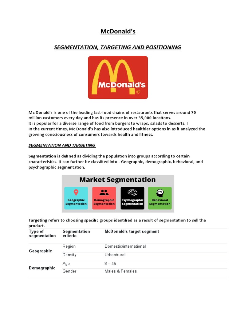 Mcdonald'S: Segmentation, Targeting and Positioning | PDF | Market ...