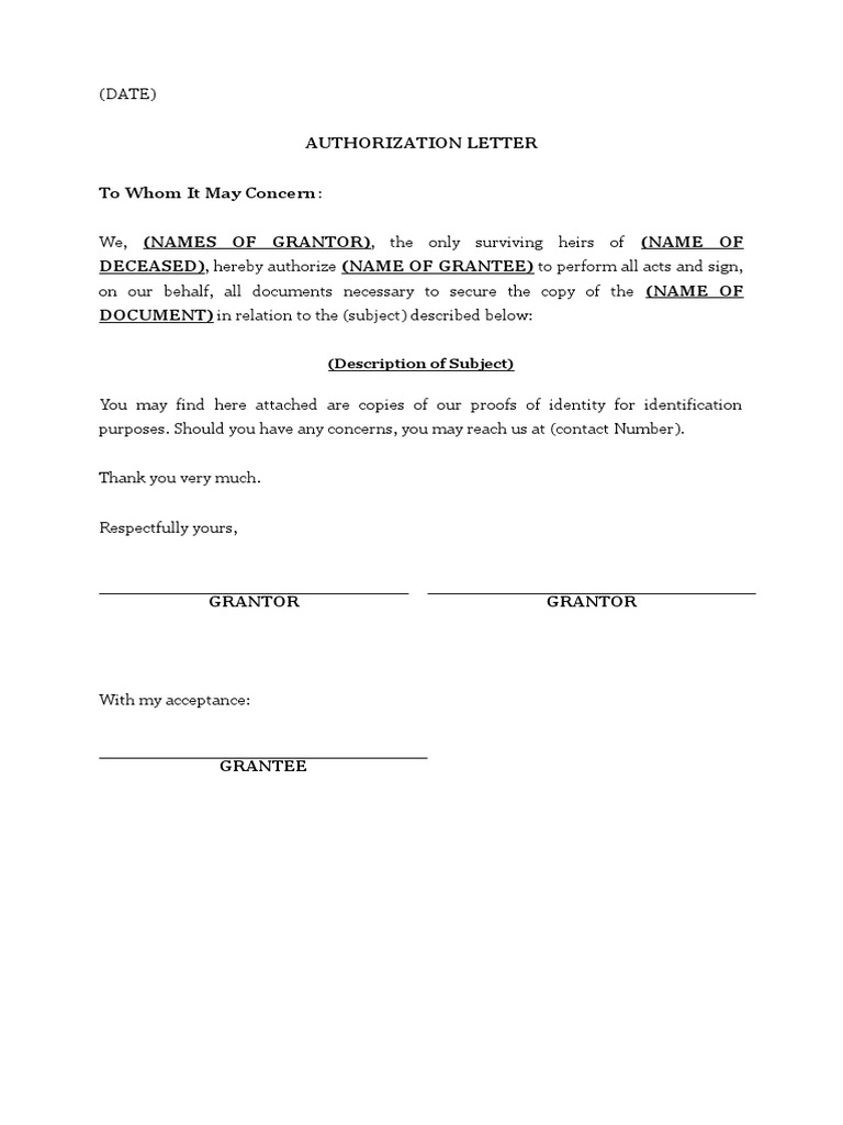 Template Authorization Letter | PDF