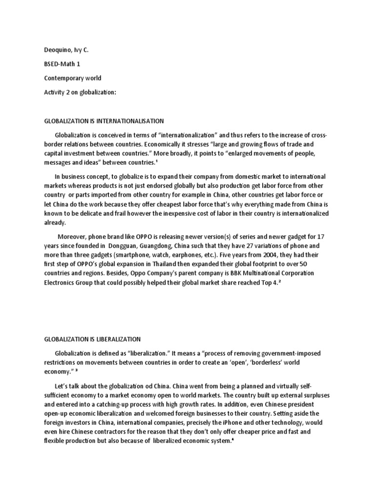 Globalization defined as internationalization, liberalization, and ...