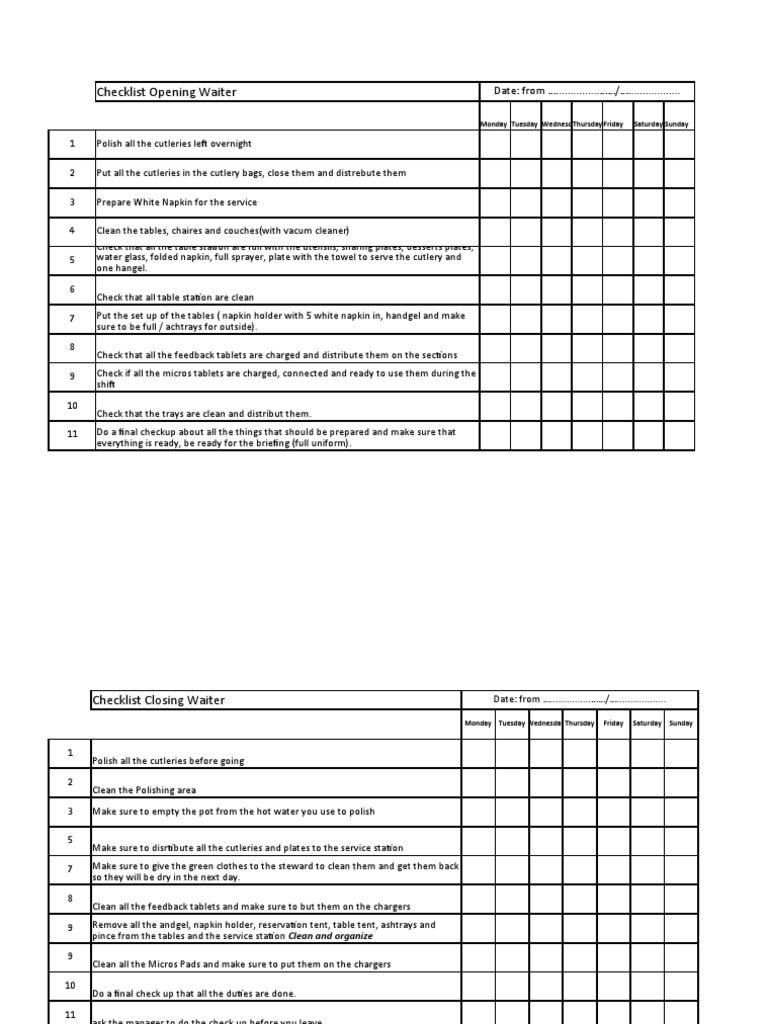 Checklist Waiter | PDF