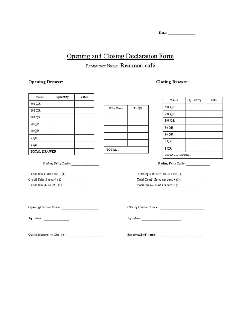 Opening and Closing Declaration Form | PDF