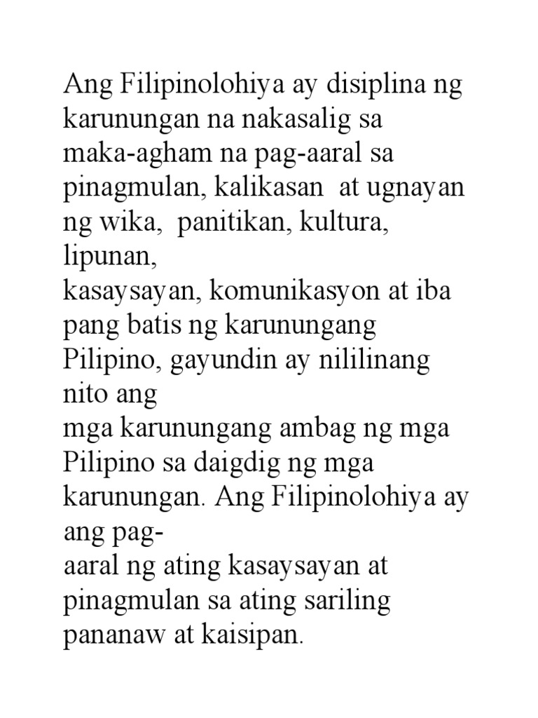 Ang Filipinolohiya Ay Disiplina NG Karunungan Na Nakasalig Sa | PDF