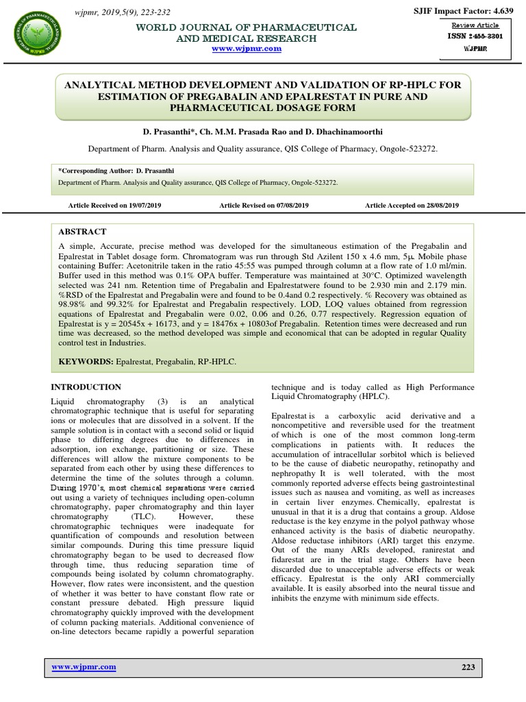 Analytical Method Development and Validation of RP-HPLC For Estimation of Pregabalin and ...