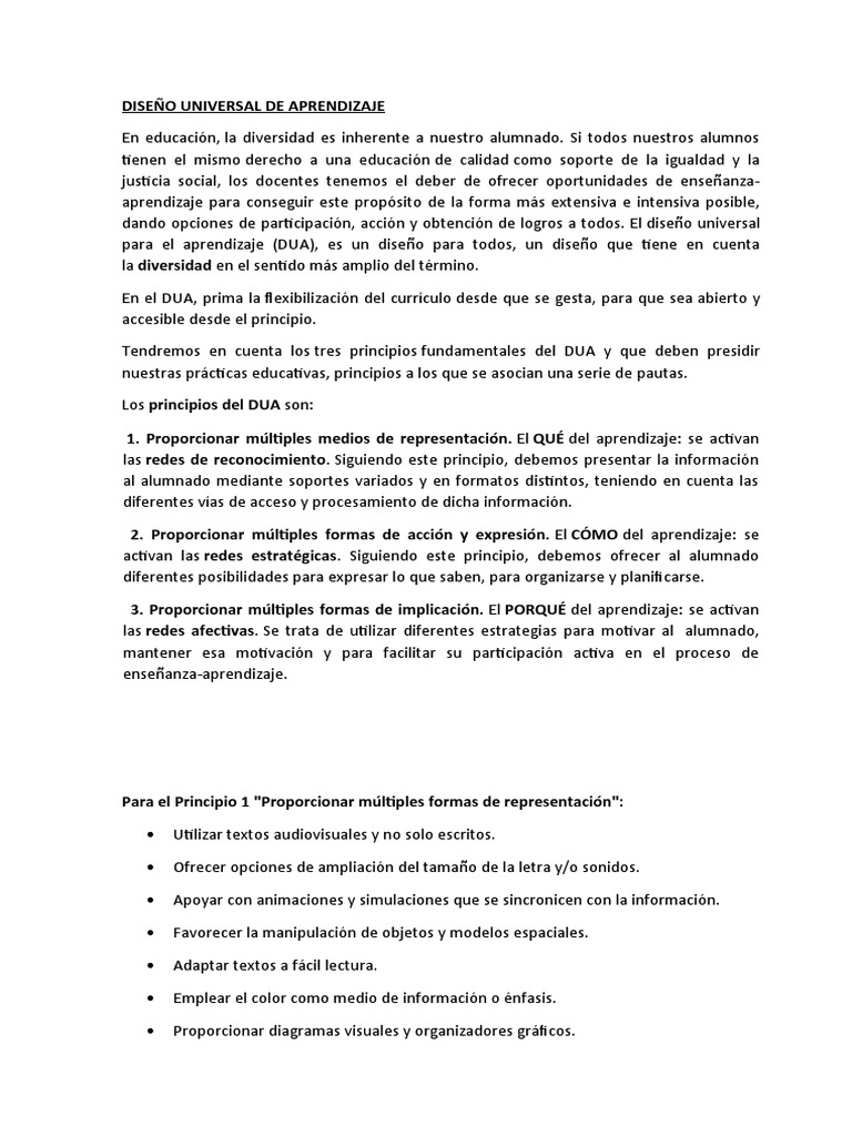 Principios del Diseño Universal de Aprendizaje | PDF | Aprendizaje ...