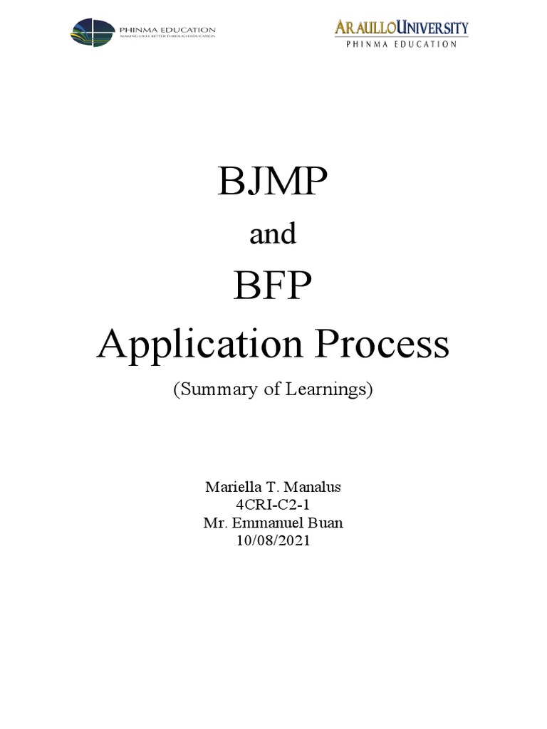BJMP BFP Application Process: (Summary of Learnings) | PDF | Test ...