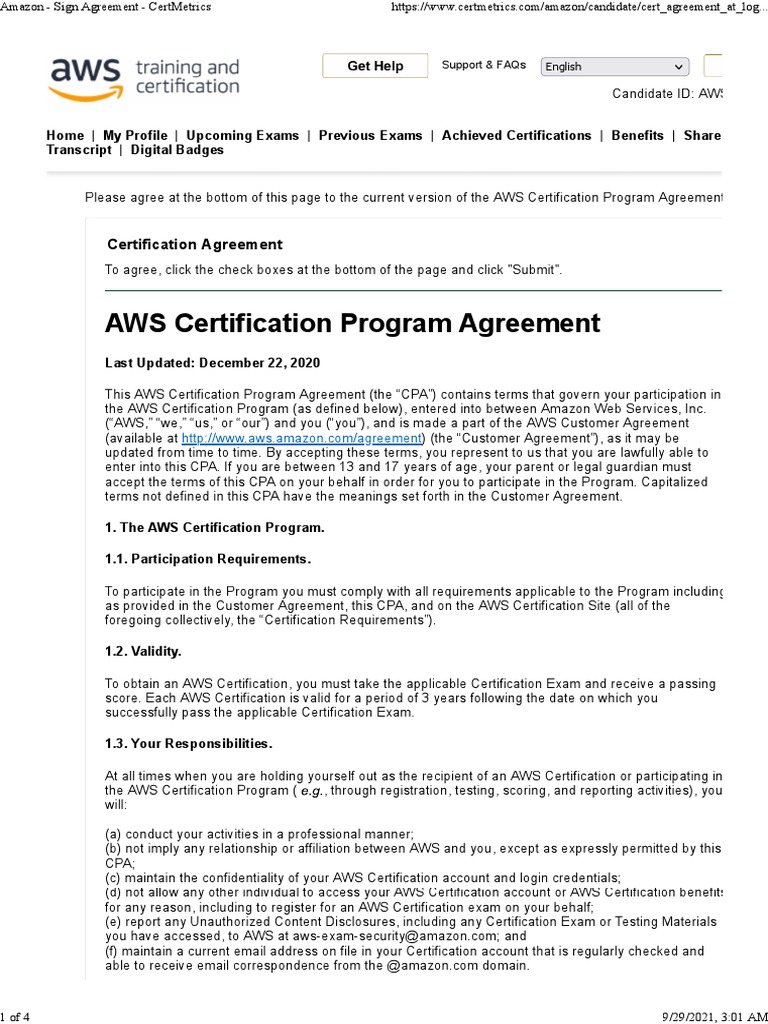 AWS Certification Program Agreement | PDF | Amazon Web Services ...