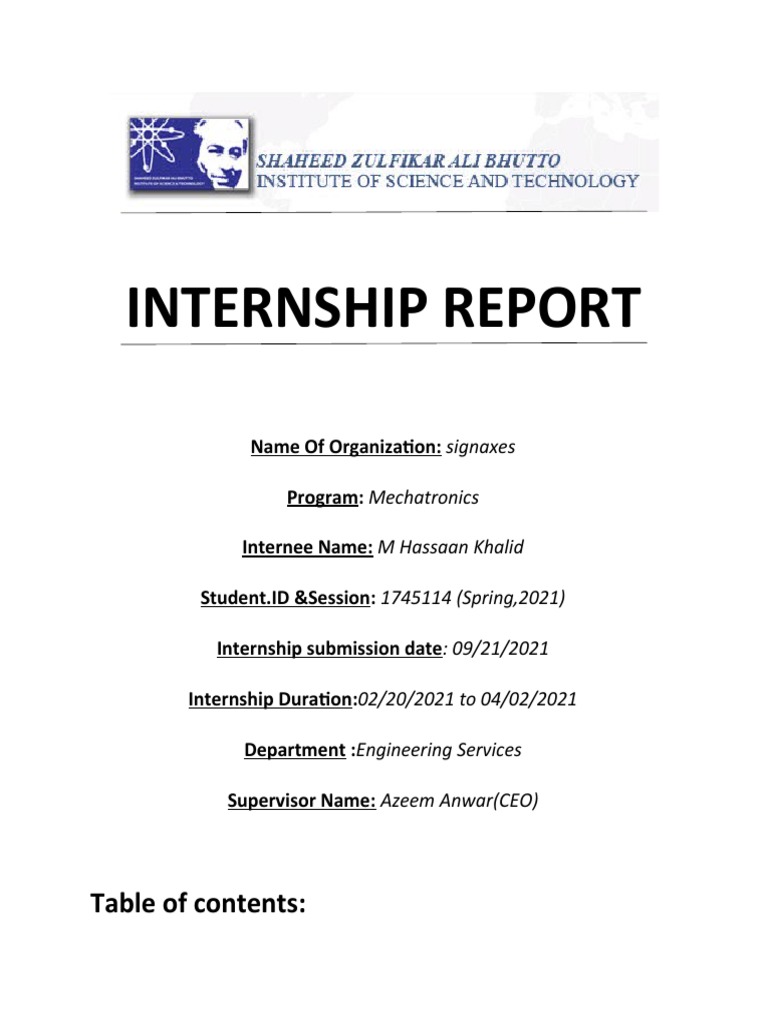 Internship Report: Table of Contents | PDF | Engineering | Internet Of ...