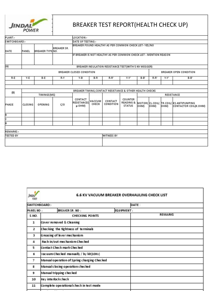 HT Breaker and Line PT Bus PT Check List | PDF | Machines | Building ...