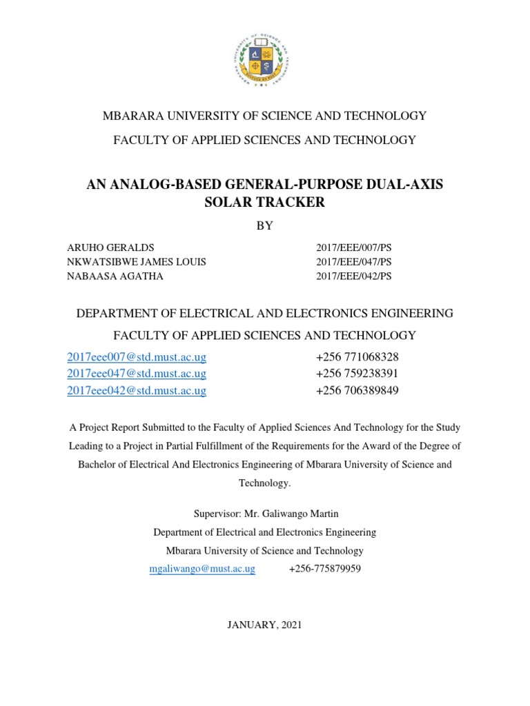 Dual Axis Solar Tracker Final Project Report | PDF | Solar Energy ...