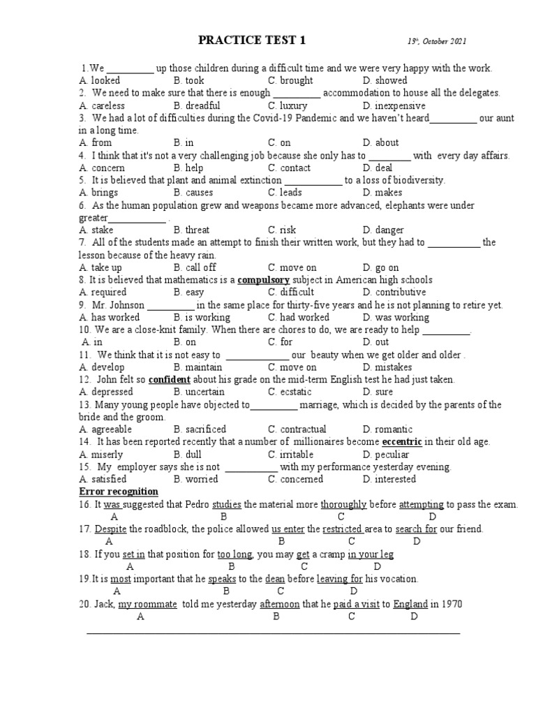 Practice Test 1: Error Recognition | PDF