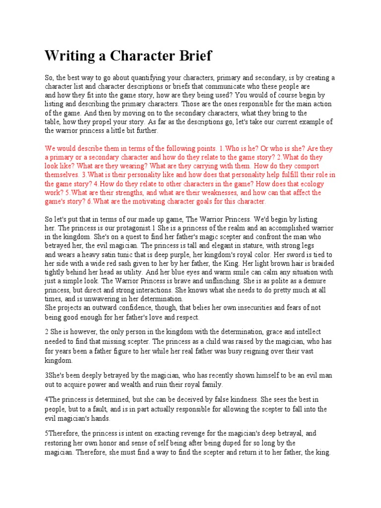 Writing A Character Brief | PDF