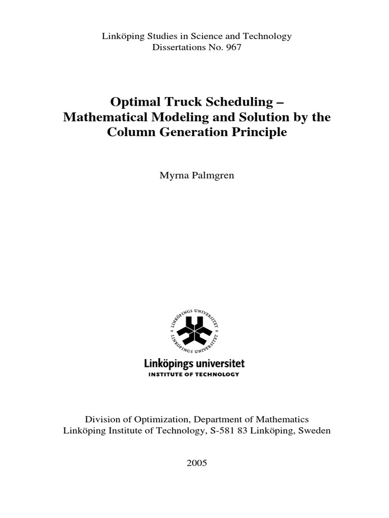 Optimal Column Generation Methods for Solving the Log Truck Scheduling Problem | PDF ...