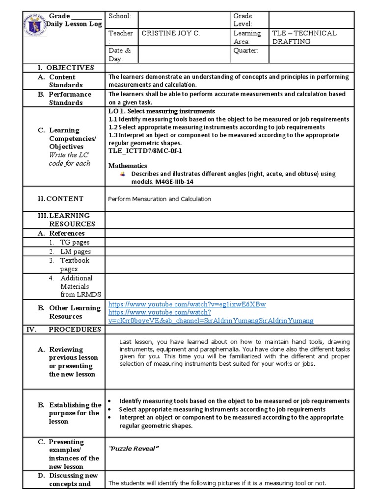 Measuring Tools in TLE Grade 7 | PDF | Educational Psychology | Cognition